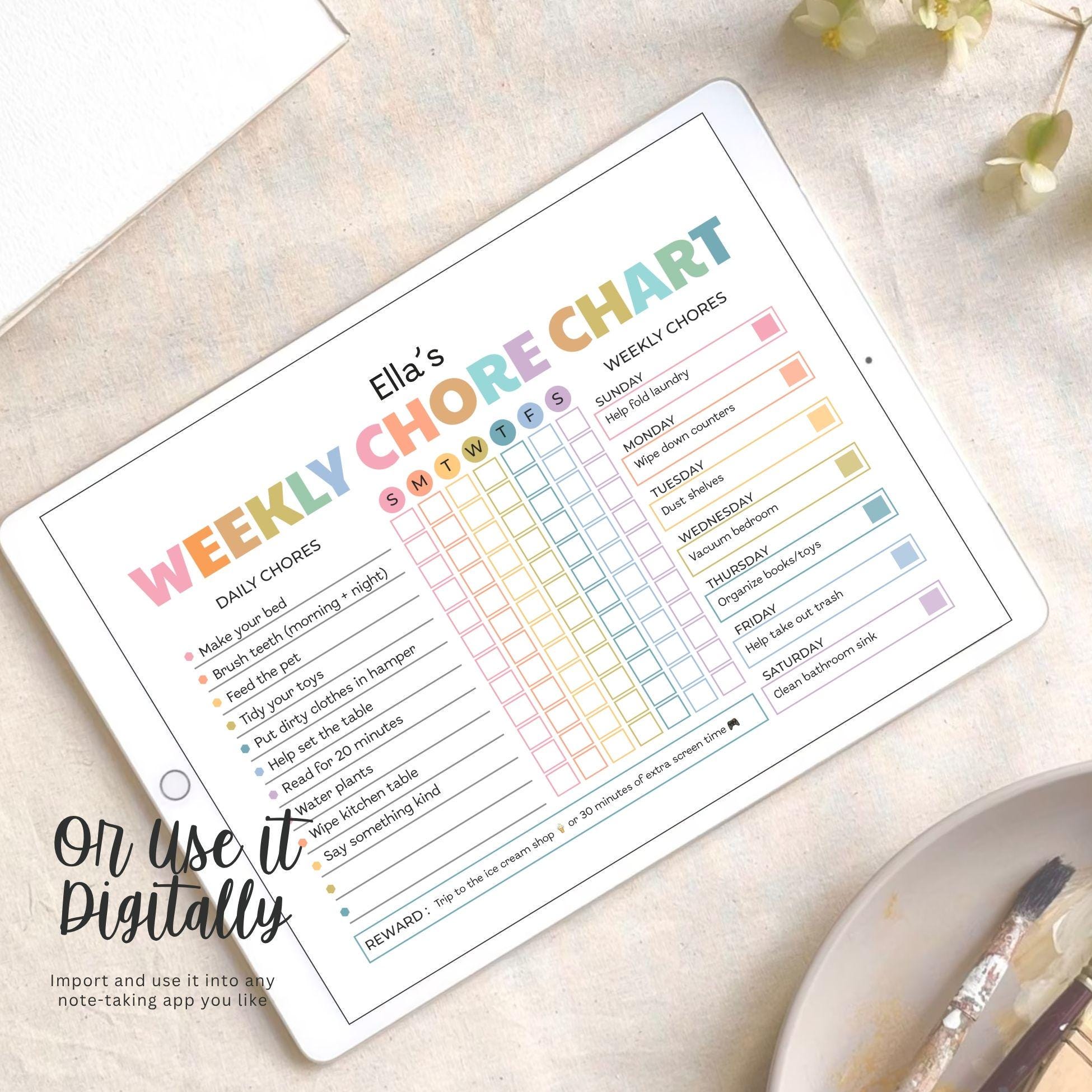 Weekly Chore Chart for Kids, Daily Chore Tracker, Good Habits Chart ...
