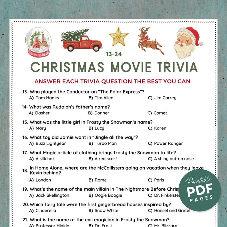 Christmas Movie Trivia Game, Printable Xmas Trivia, Fun Christmas Games ...
