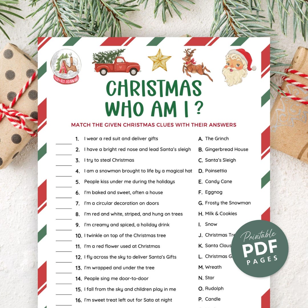 Christmas Who Am I Game Printable, Holiday Character Matching Quiz ...