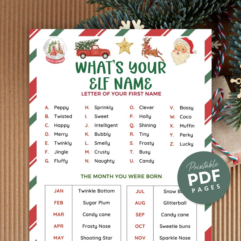 What's Your Elf Name Printable, Christmas Elf Name Generator, Holiday ...