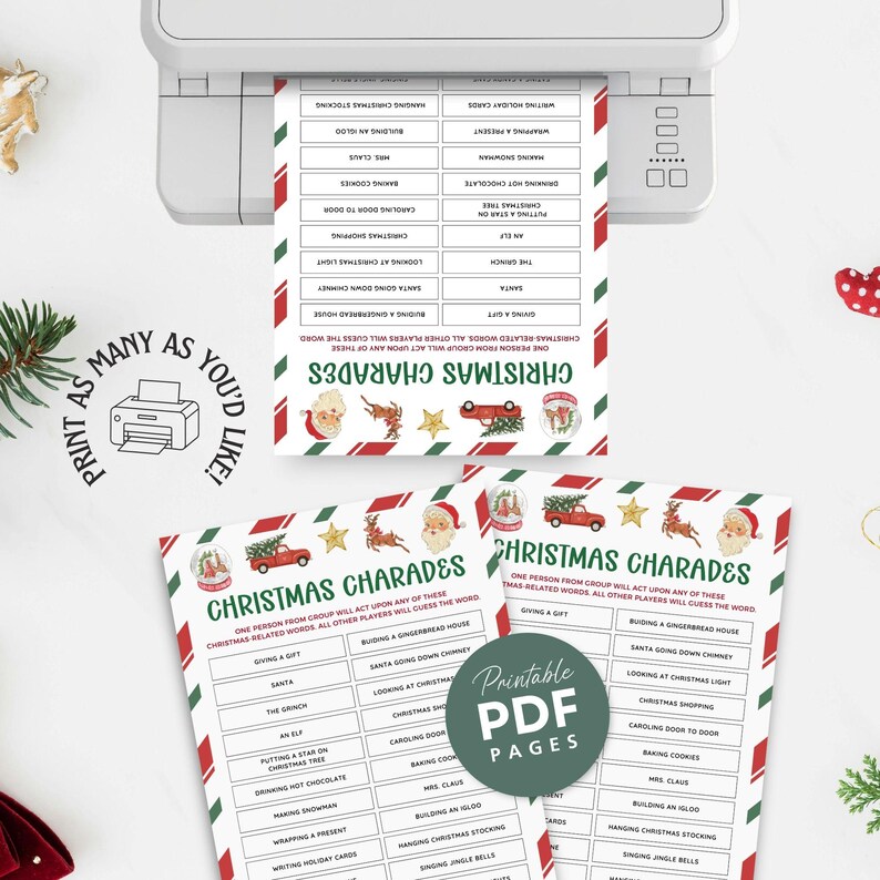 Christmas Charades Printable, Holiday Charades Game Cards, Christmas ...