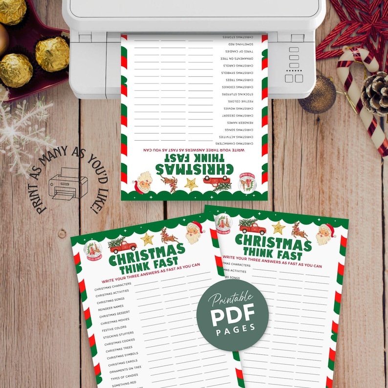 Christmas Think Fast Game Printable, Holiday Scattergories Style, Name ...