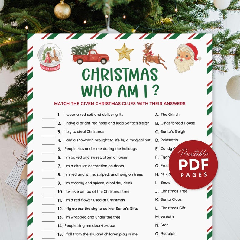 Jeu de Noël Qui suis-je à imprimer, Quiz sur l'association des ...