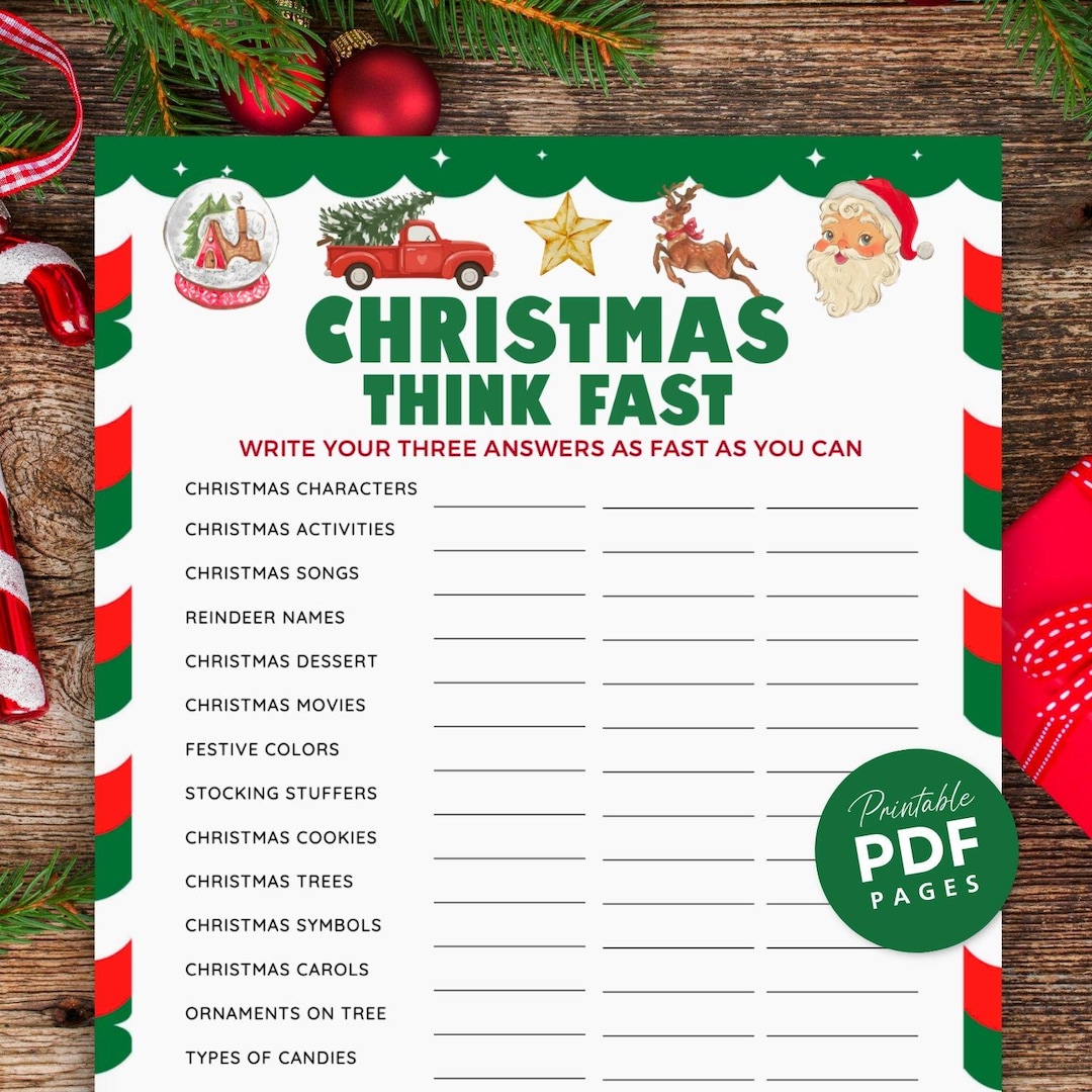 Christmas Think Fast Game Printable, Holiday Scattergories Style, Name ...