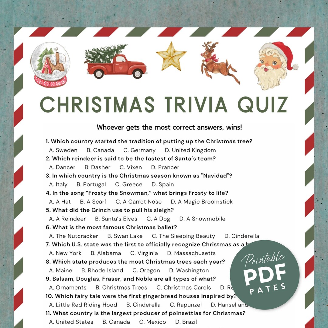 Christmas Trivia Game, Printable Xmas Trivia Quiz, Fun Christmas Games ...