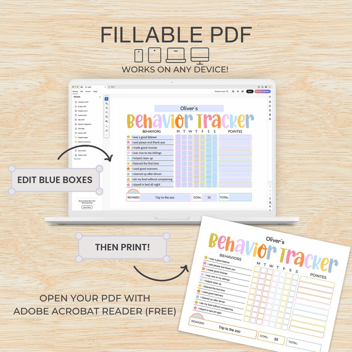 Editable Kids Behavior Chart: Rainbow Design, Printable PDF - Etsy