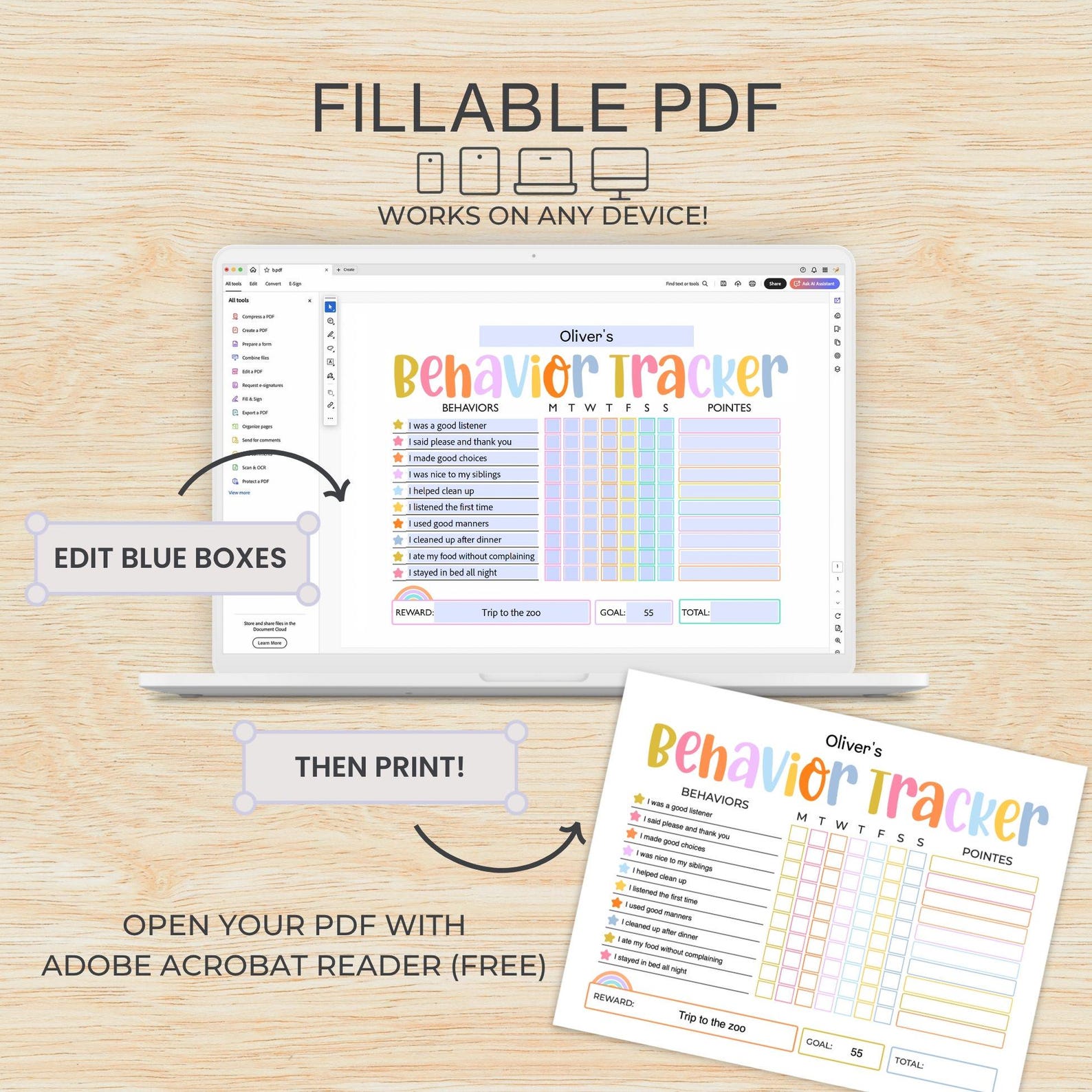 Editable Kids Behavior Chart: Rainbow Design, Printable PDF - Etsy