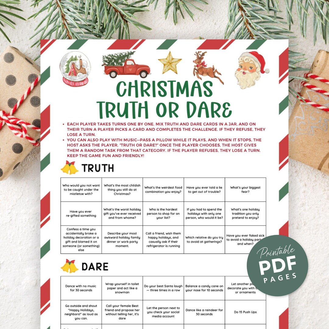 Christmas Truth or Dare Printable, Holiday Truth Dare Cards, Christmas ...