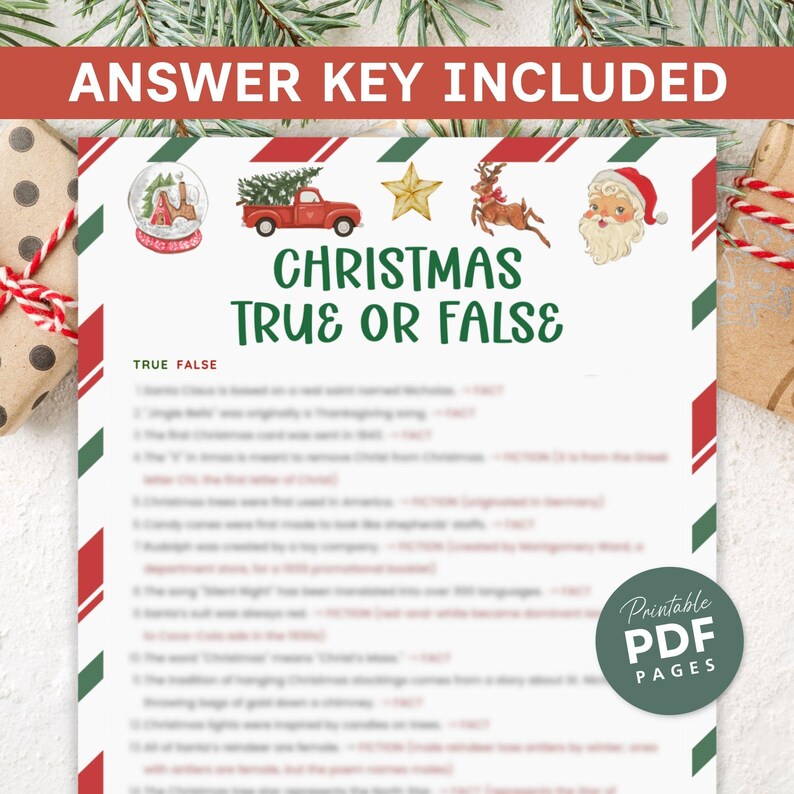 Christmas True or False Game Printable, Holiday True False Quiz ...