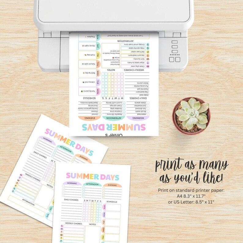 Summer Routine Chart for Kids, Printable Daily Schedule, Editable Chore ...