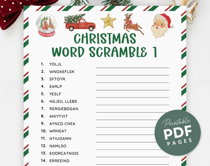 Christmas Word Scramble Game Printable, Holiday Word Unscramble Puzzle ...