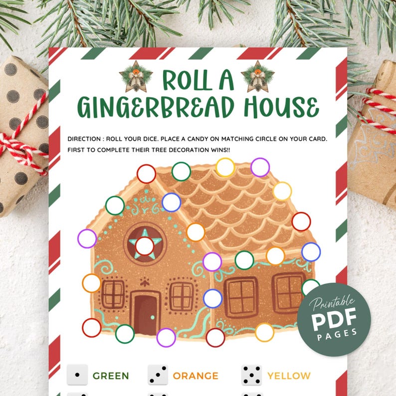 Roll a Gingerbread House Christmas Game Printable, Holiday Dice Candy ...