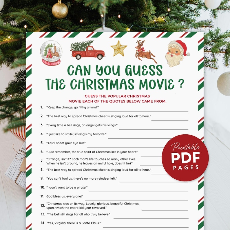 Guess the Christmas Movie Quotes Game Printable, Holiday Movie Quote ...