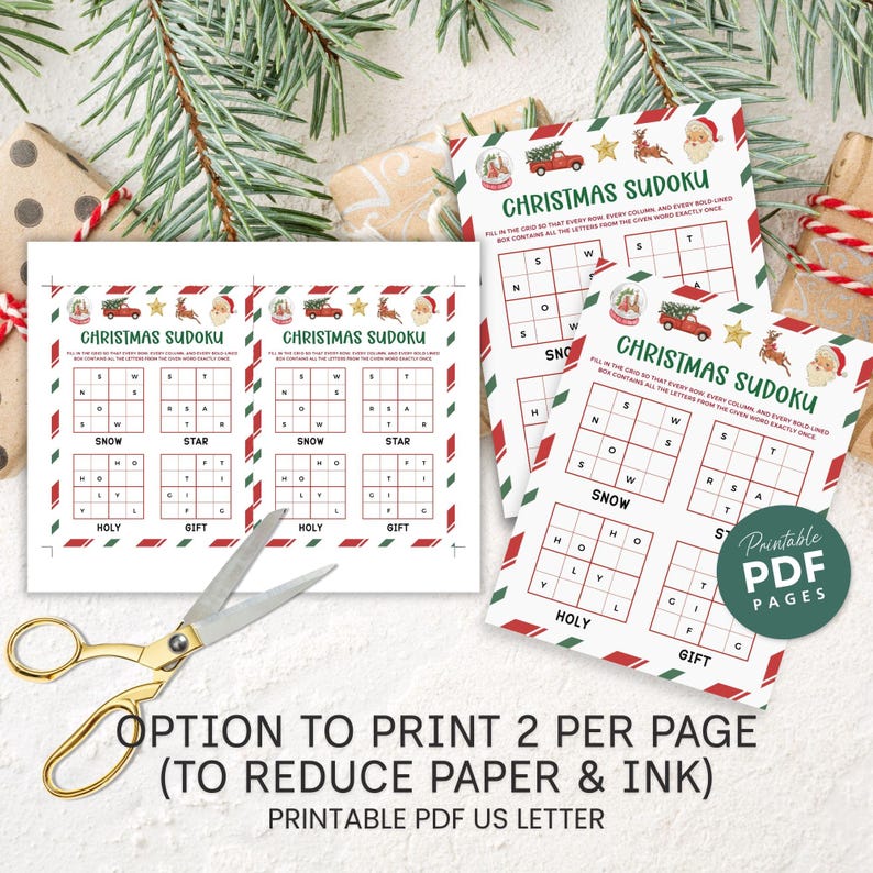 Christmas Sudoku Printable, Holiday Word Sudoku Puzzle Pack, Christmas ...