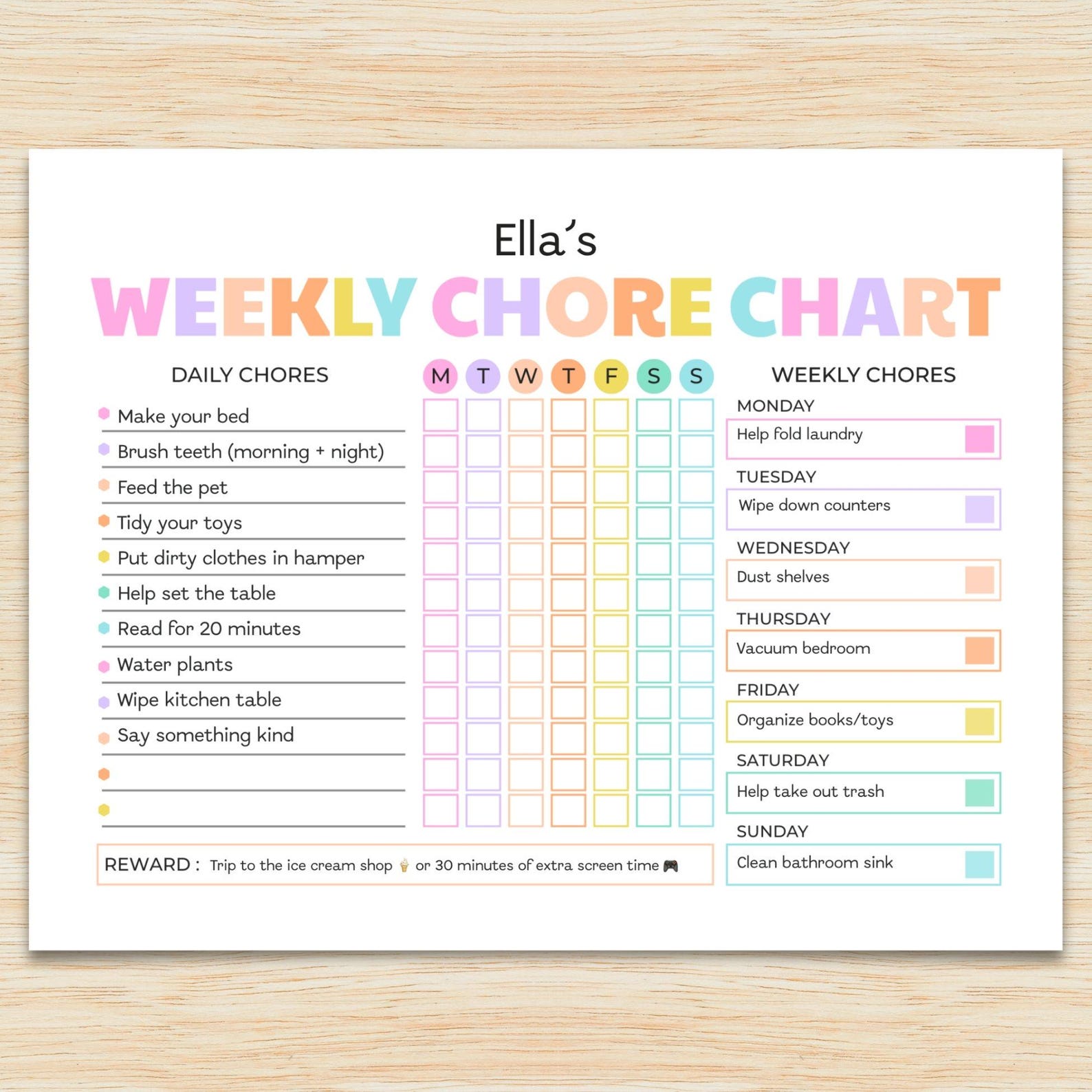 Weekly Chore Chart for Kids, Daily Chore Tracker, Good Habits Chart ...