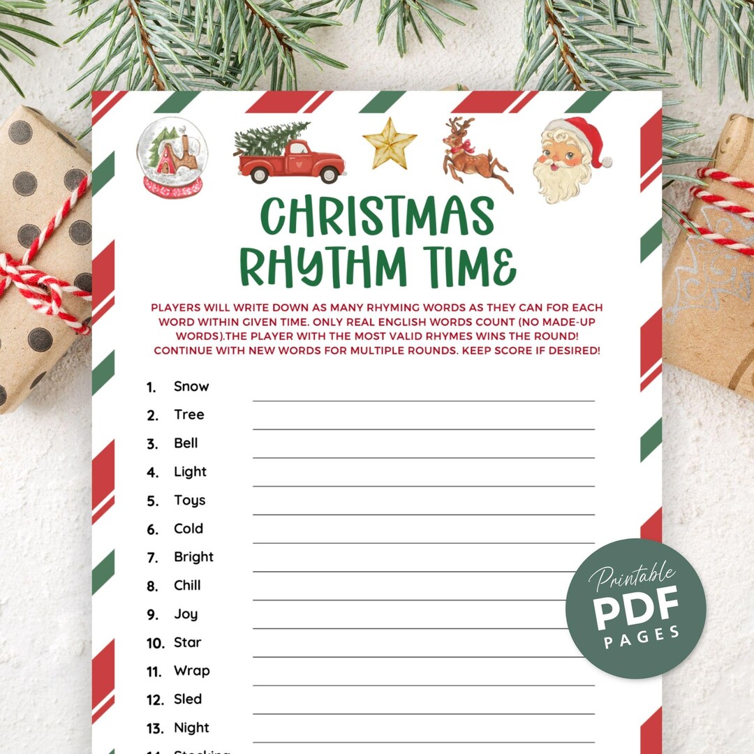 Christmas Rhyme Time Game Printable, Holiday Rhyming Words Challenge ...