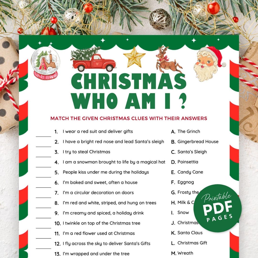 Christmas Who Am I Game Printable, Holiday Character Matching Quiz ...
