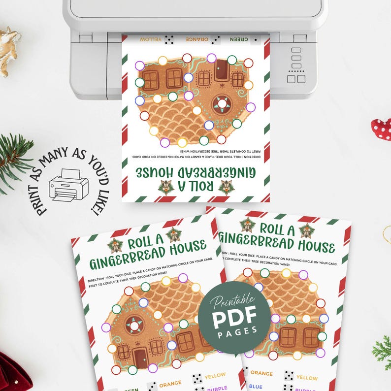 Roll a Gingerbread House Christmas Game Printable, Holiday Dice Candy ...