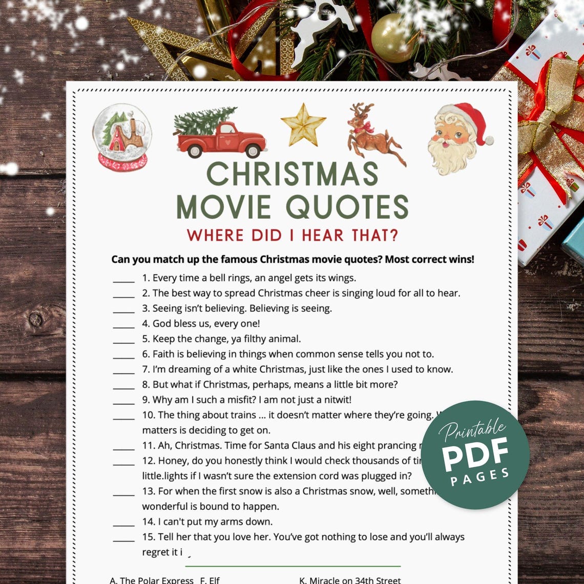 Christmas Movie Quote Trivia Game, Xmas Movies Quote Game, Christmas ...