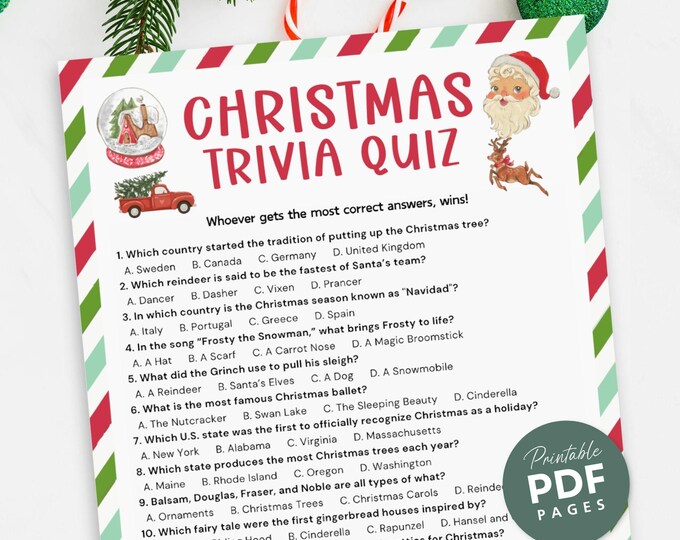 Christmas Trivia Game, Printable Xmas Trivia Quiz, Fun Christmas Games ...