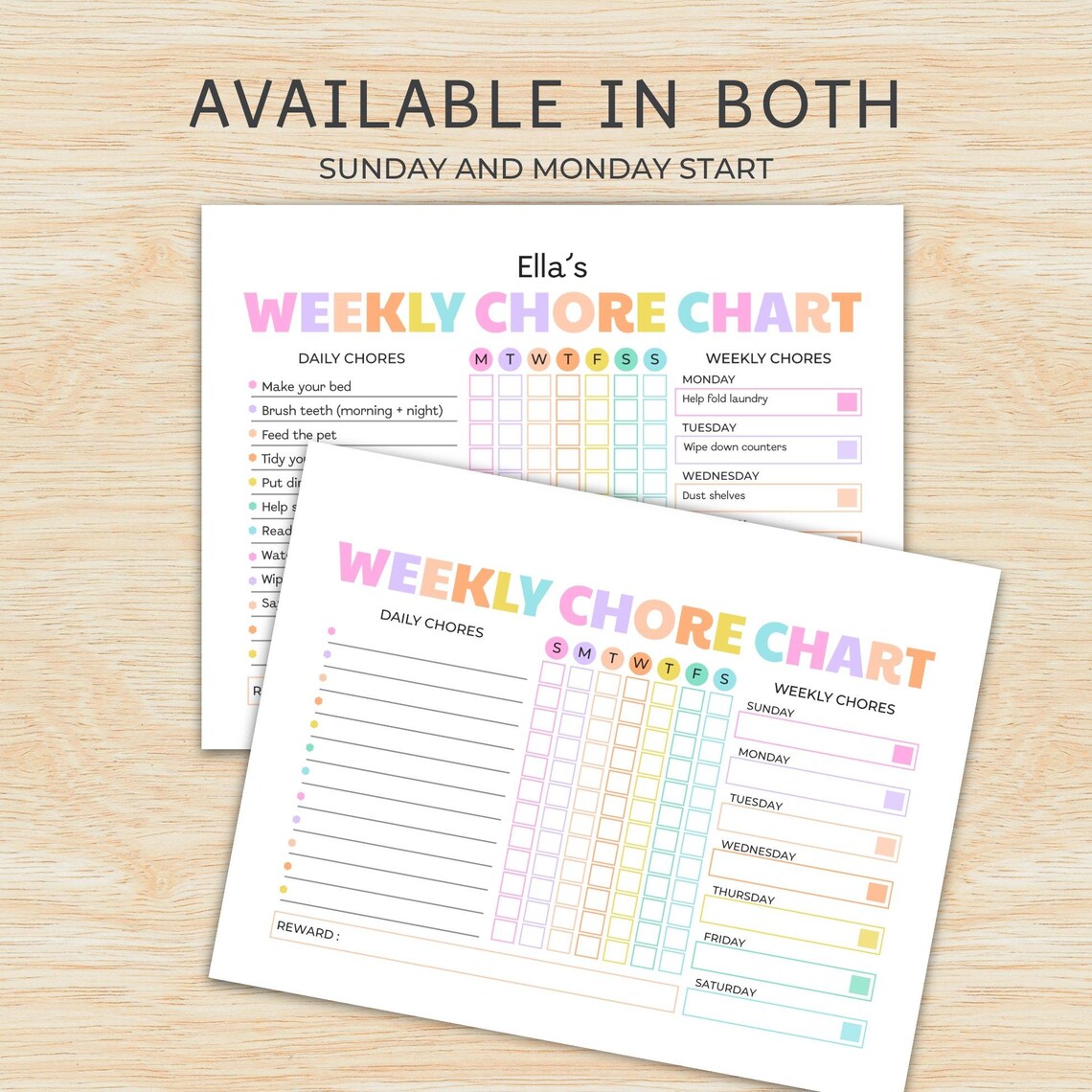 Weekly Chore Chart for Kids, Daily Chore Tracker, Good Habits Chart ...