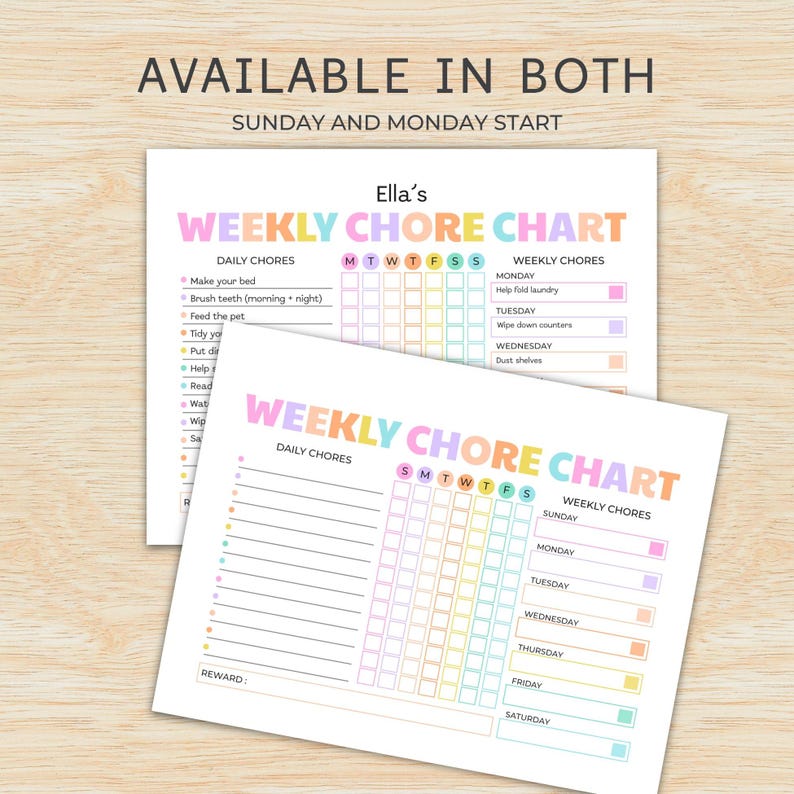 Weekly Chore Chart for Kids, Daily Chore Tracker, Good Habits Chart ...