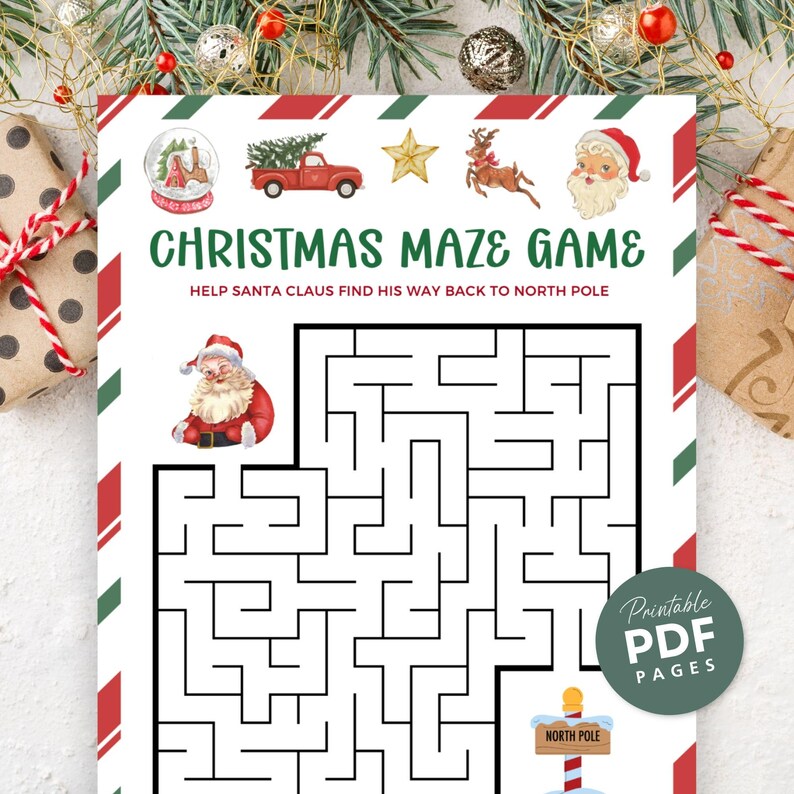 Christmas Maze Game Printable, Help Santa to North Pole Maze, Holiday ...