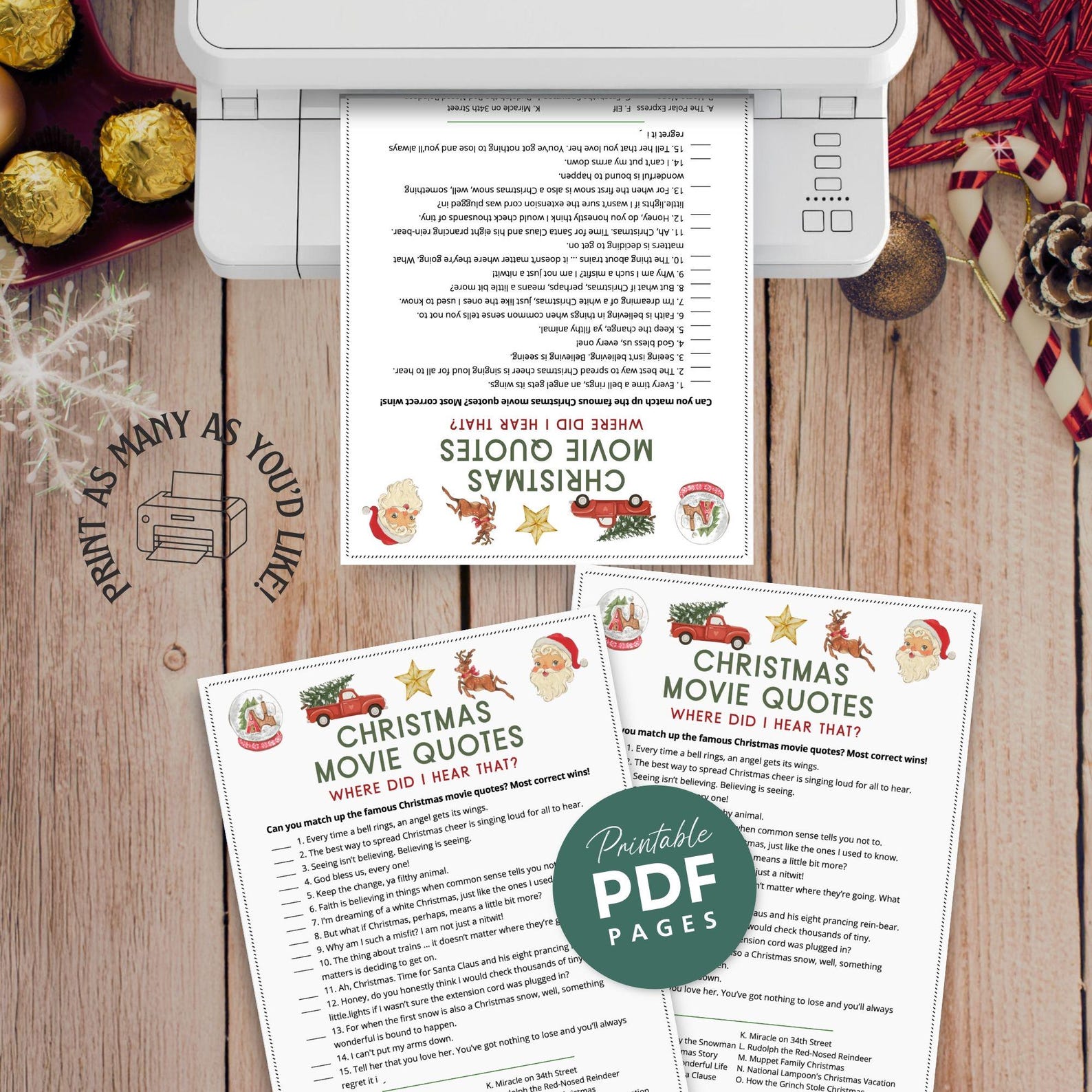 Christmas Movie Quote Trivia Game, Xmas Movies Quote Game, Christmas ...