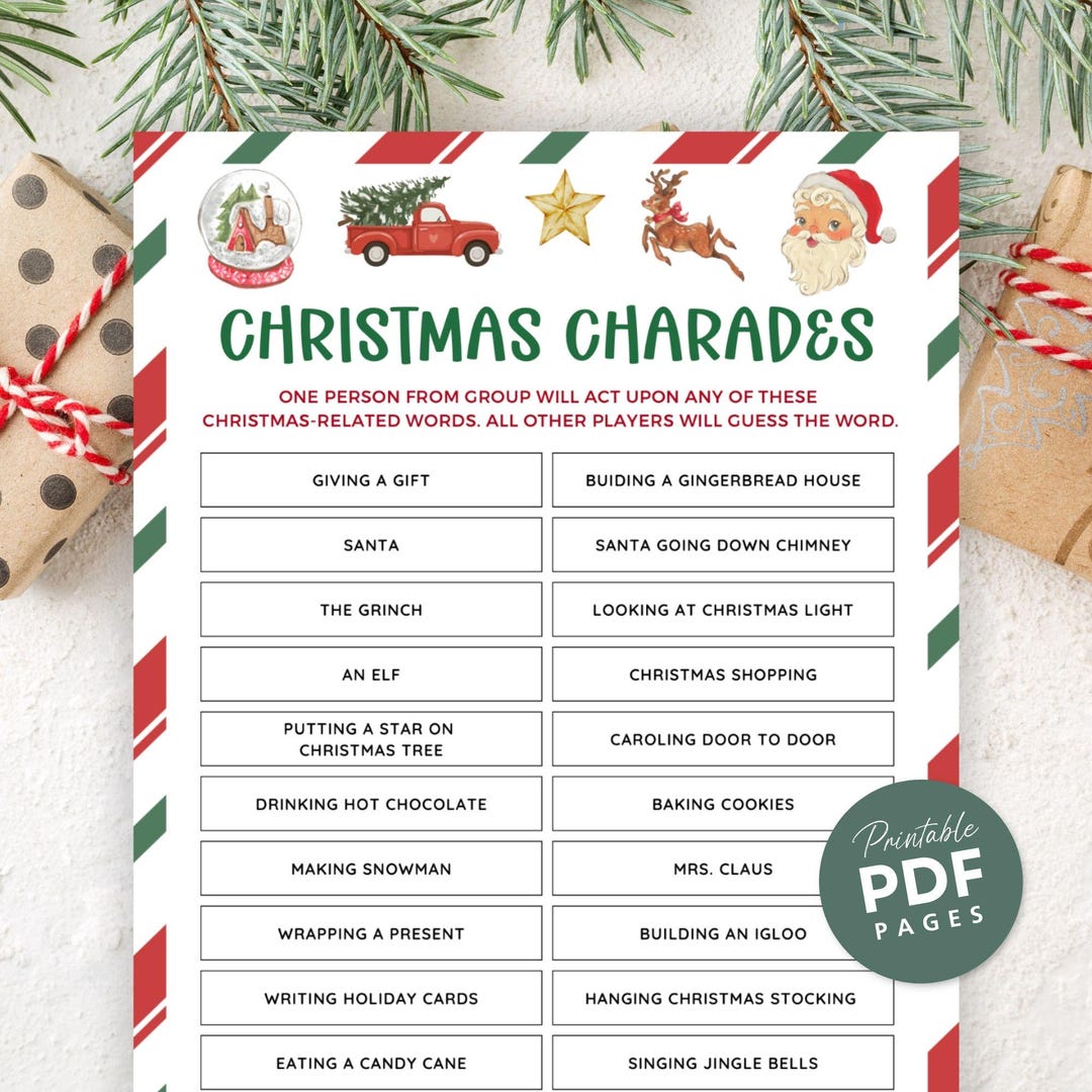 Christmas Charades Printable, Holiday Charades Game Cards, Christmas ...