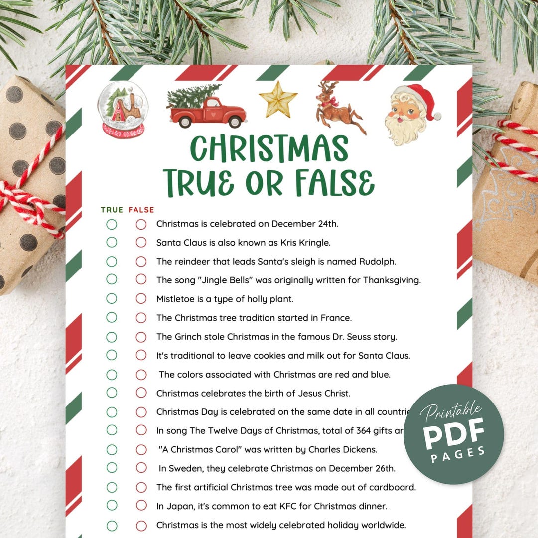 Christmas True or False Game Printable, Holiday True False Quiz ...