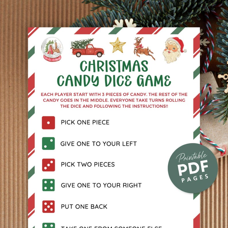 Christmas Candy Dice Game Printable, Holiday Candy Passing Dice Game ...