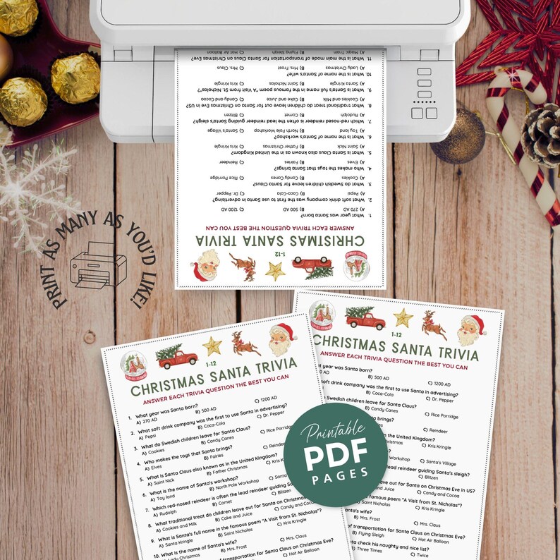 Christmas Santa Trivia Printable, Santa Claus Quiz Game, Holiday Santa ...