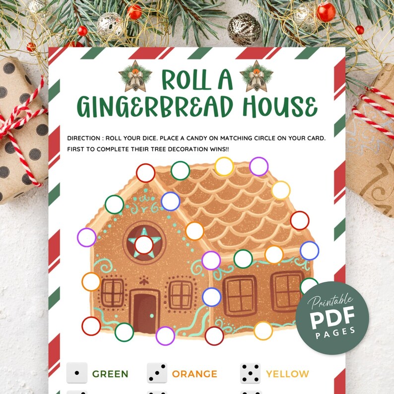 Roll a Gingerbread House Christmas Game Printable, Holiday Dice Candy ...