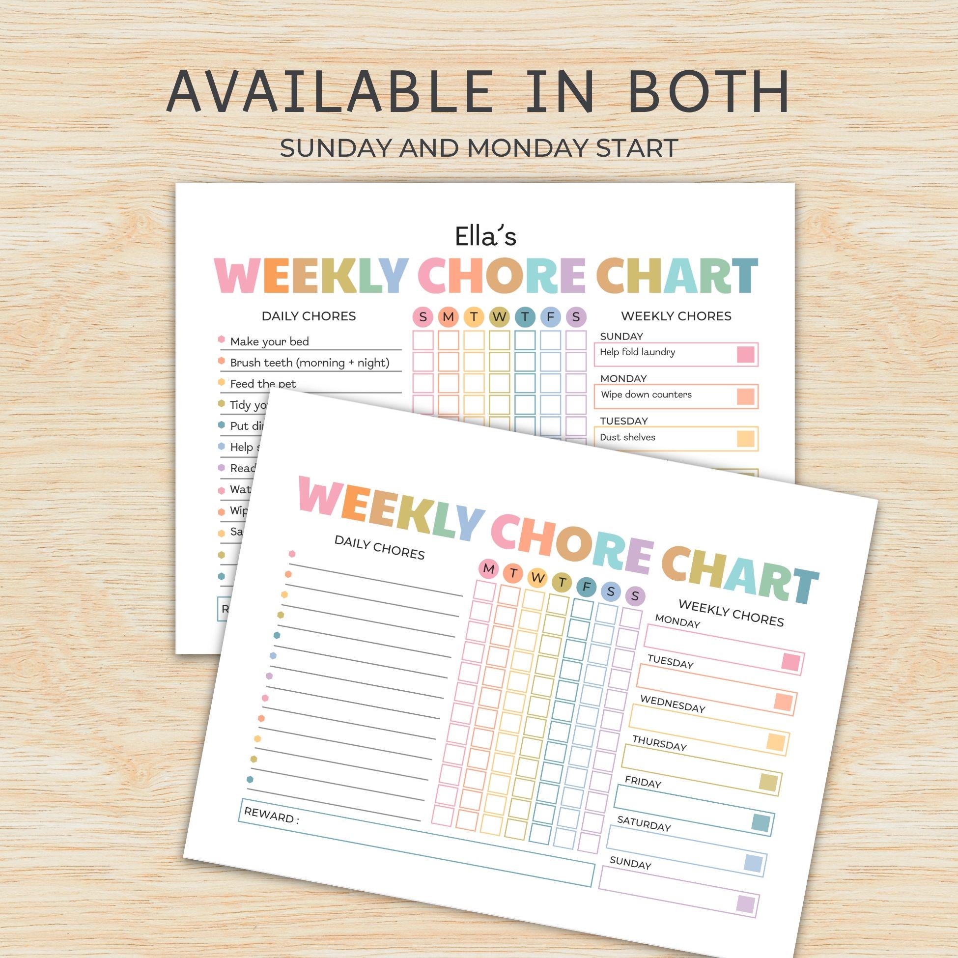 Weekly Chore Chart for Kids, Daily Chore Tracker, Good Habits Chart ...