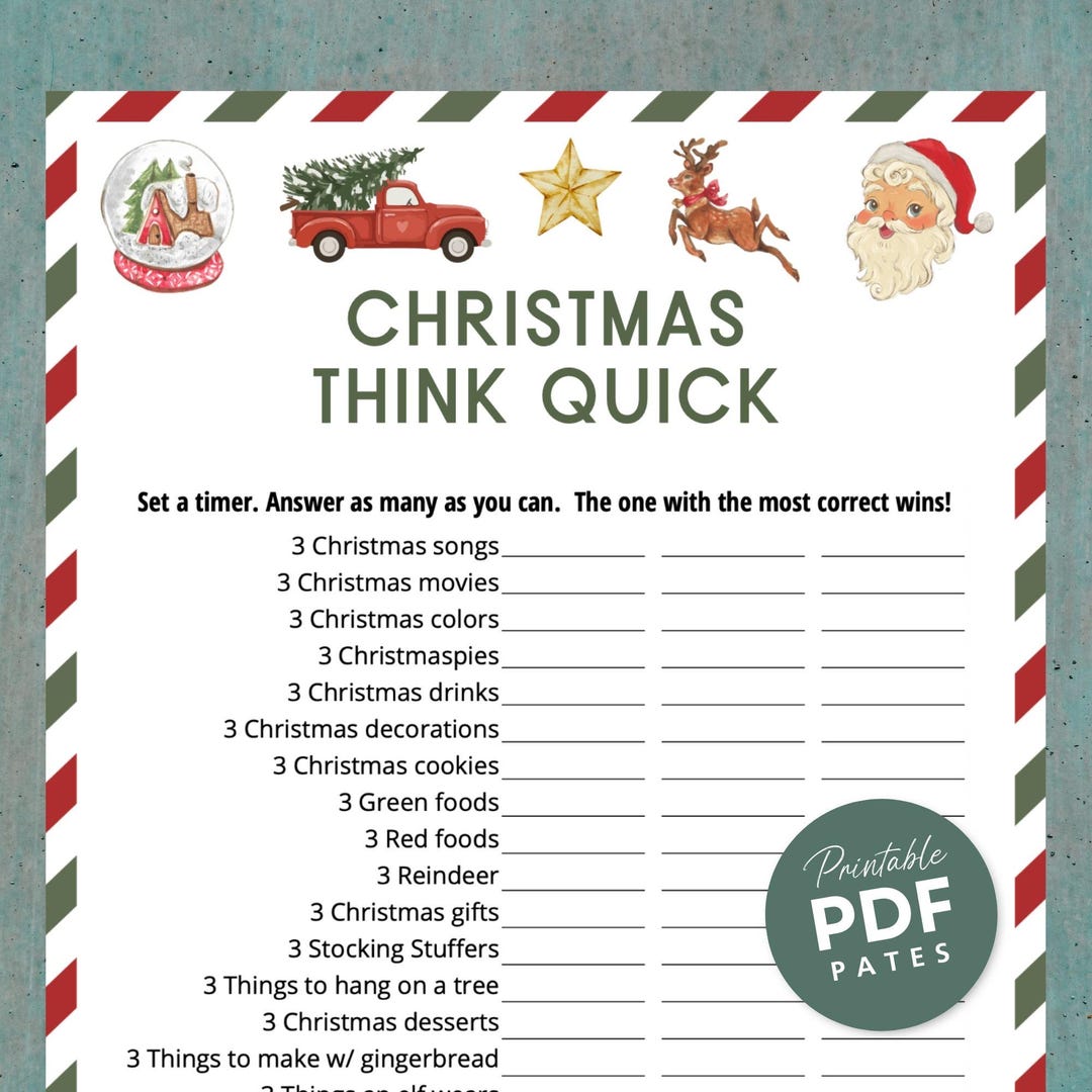 Christmas Think Quick Trivia Game, Friendsmas Fast Thinking Game ...