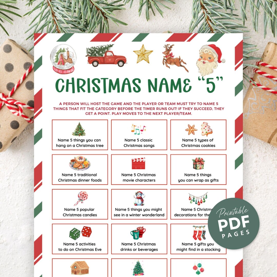 Christmas Name 5 Game Printable, Holiday Name Five Things Challenge ...