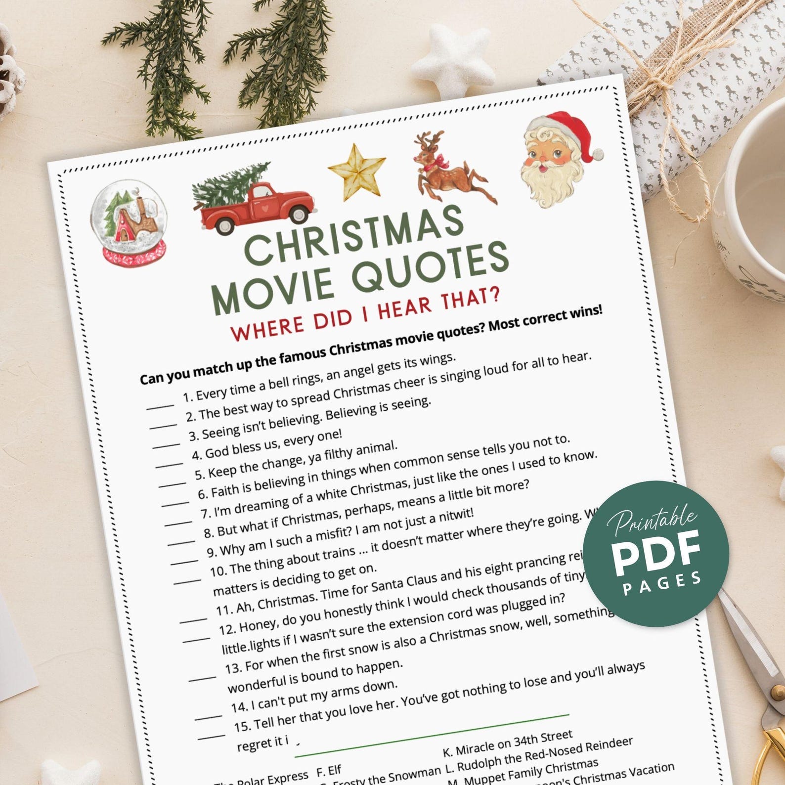 Christmas Movie Quote Trivia Game, Xmas Movies Quote Game, Christmas ...