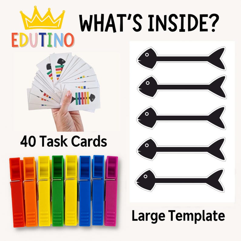 Fishbone Peg Game: Fine Motor Skills Activity - 40 Printable Cards (PDF ...