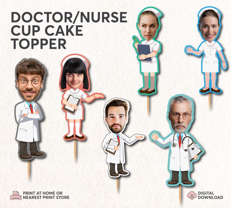 Nurse Face Cupcake Toppers | Doctor Face Cupcake Toppers | Medical ...