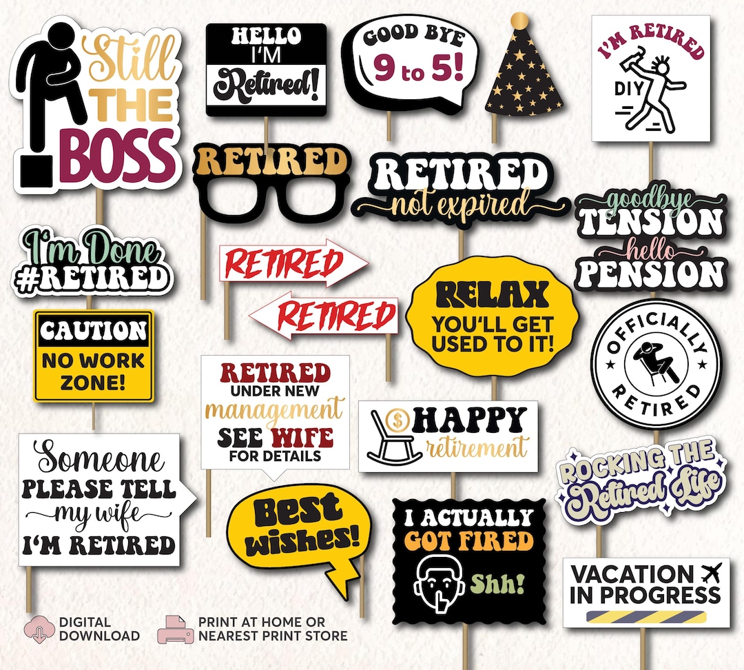 Retirement Photo Booth Props | Funny Retirement Party Props | Printable ...