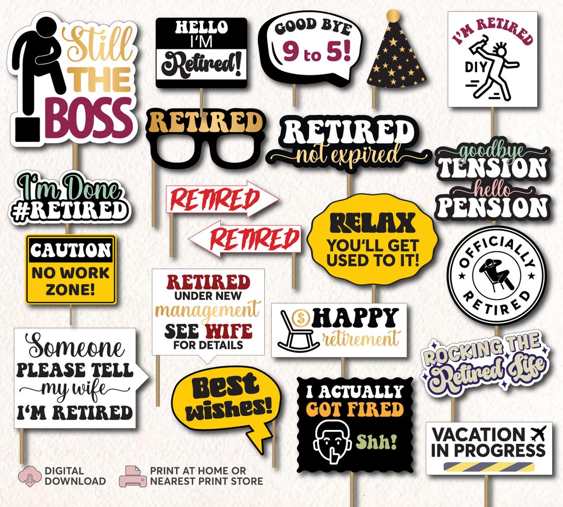 Retirement Photo Booth Props | Funny Retirement Party Props | Printable ...