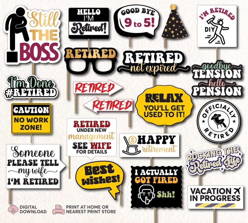 Retirement Photo Booth Props | Funny Retirement Party Props | Printable ...