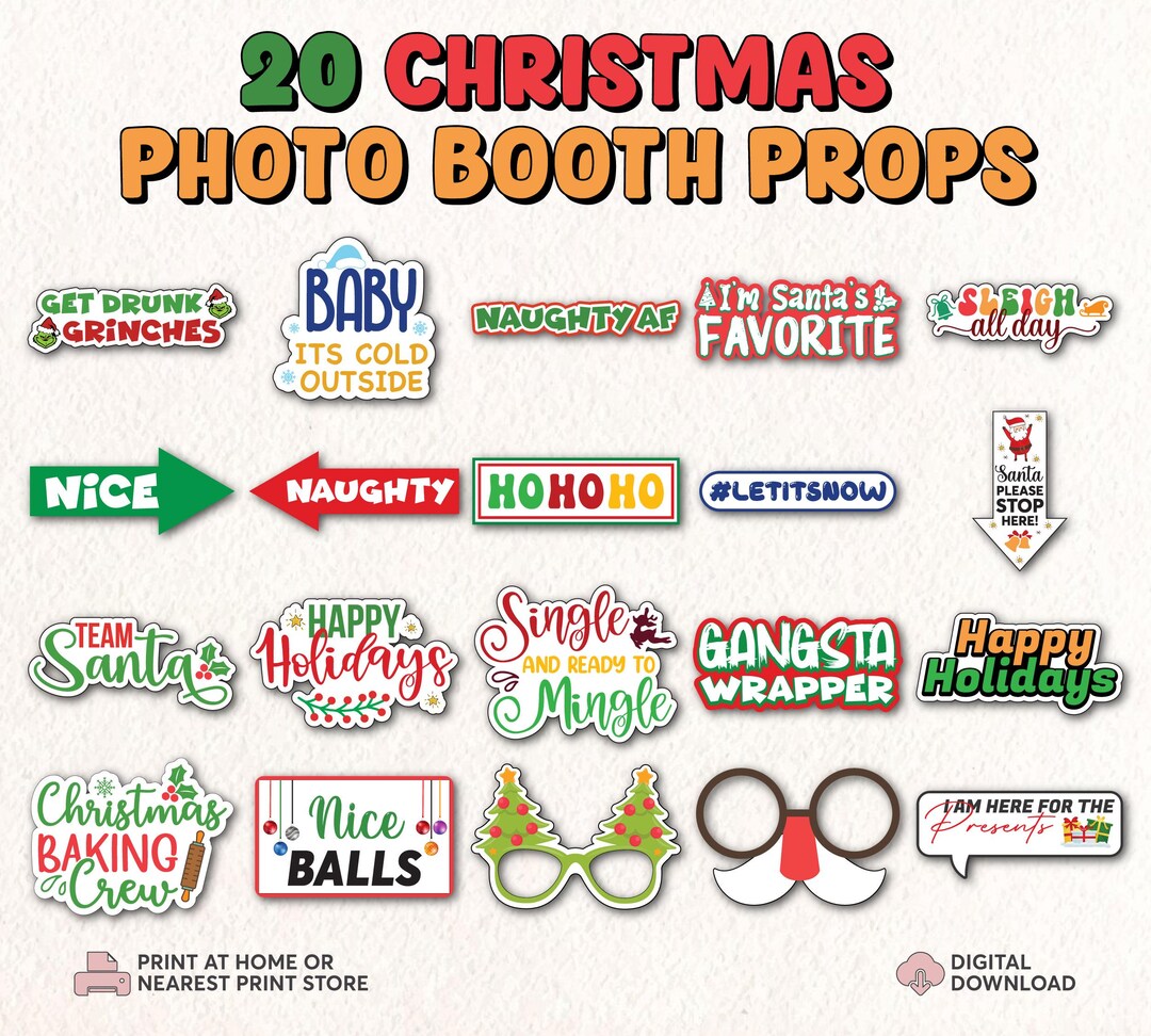 Christmas Party Photo Booth Props | Funny Holiday Selfie Bundle ...