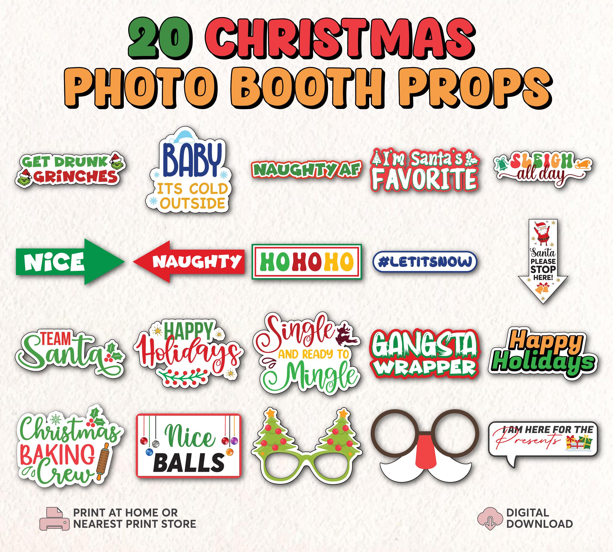 20 Christmas Party Photo Booth Props | Holiday Selfie Bundle | Funny ...