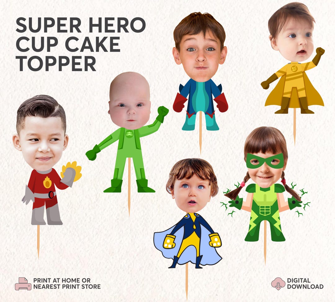 Comic Book Superhero Face Cupcake Toppers | Custom Baby Face Cupcake ...
