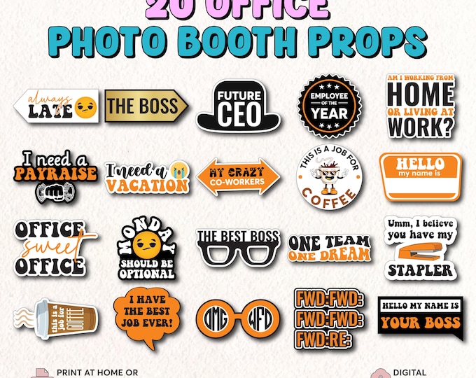 Funny Office Party Photo Booth Props: Work Party Decorations (PDF ...