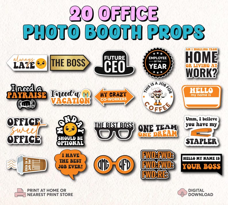 20 Office Party Photo Booth Props | Funny Adult Work Party Props ...