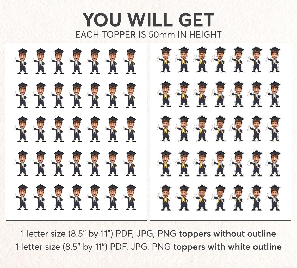 Face Graduation Cupcake Toppers 2025 | Custom Cupcake Grad Decor ...