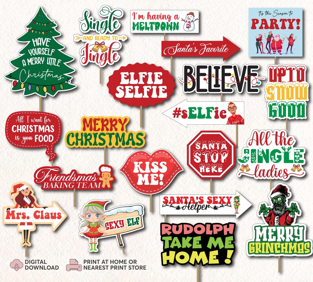 20 Christmas Party Photo Booth Props | Holiday Selfie Bundle | Funny ...