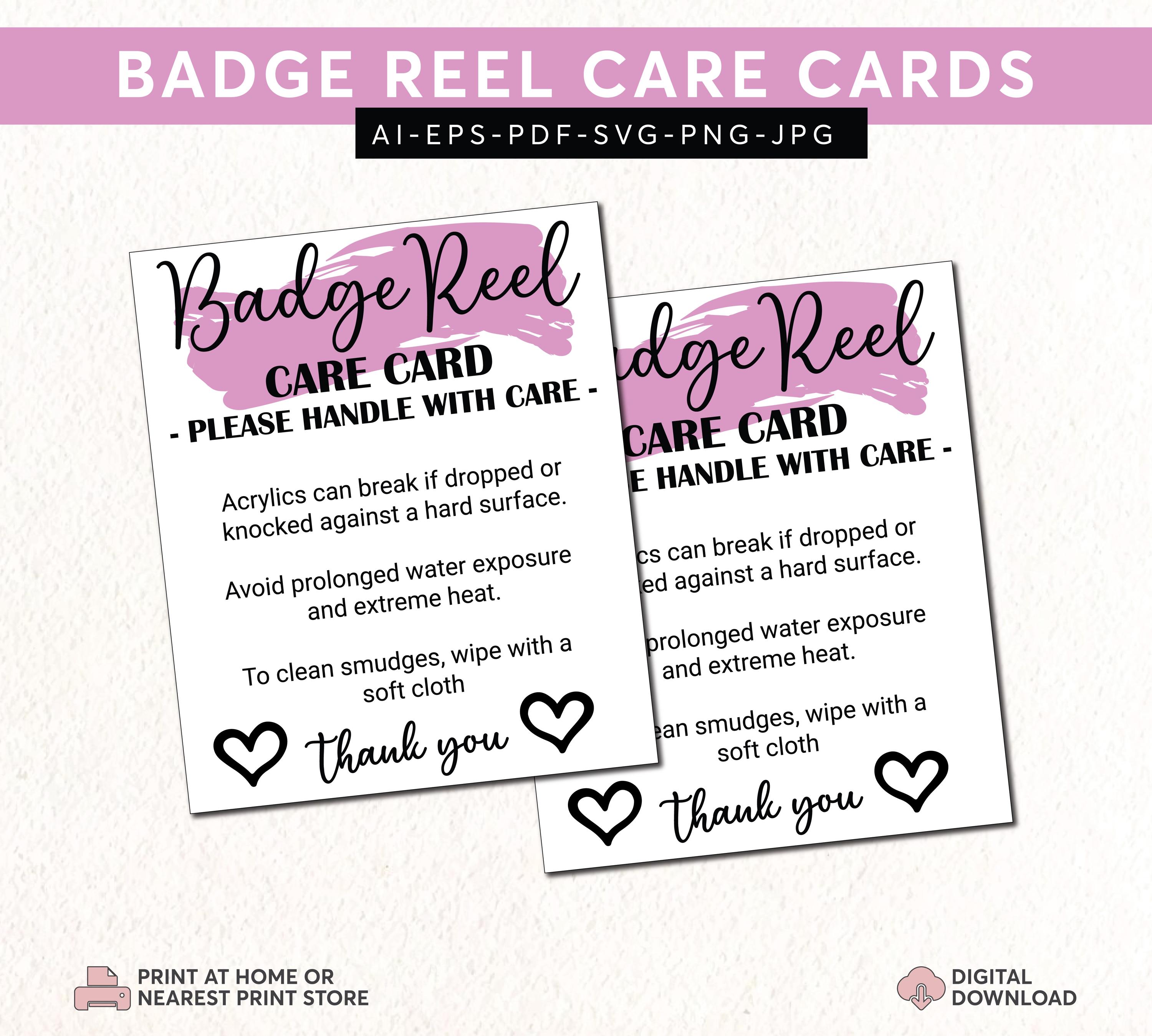 Badge Reel Care Card | Printable Badge Reel Card | Badge Reel Care ...